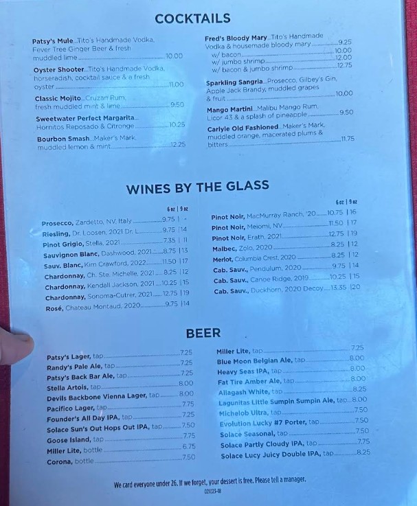 Patsy’s American Restaurant Menu | BBQ, Seafood & Cocktails in Vienna, VA